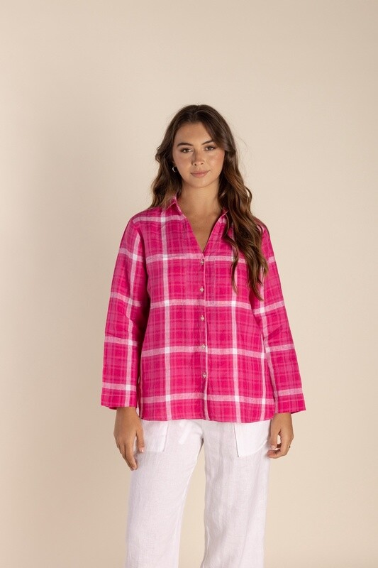 Raspberry Check Linen Shirt