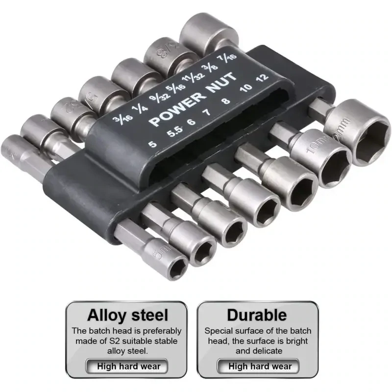 Juego de brocas para destornillador de tuerca hexagonal, 14 pz