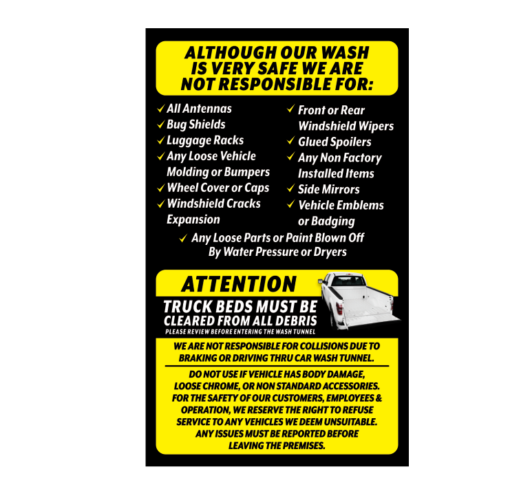 Car Wash Disclaimer Sign - Car Wash Signs, Menus, Arches, & Design ...