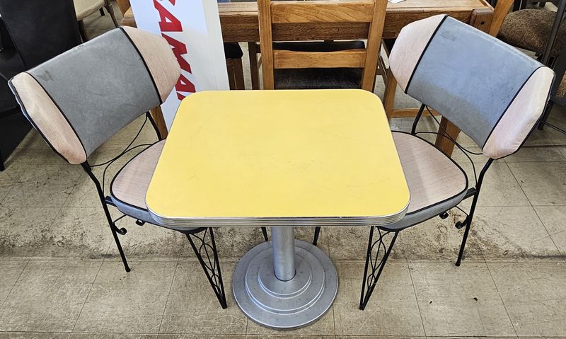 Retro Mustard Dining Table With 2 Chairs
