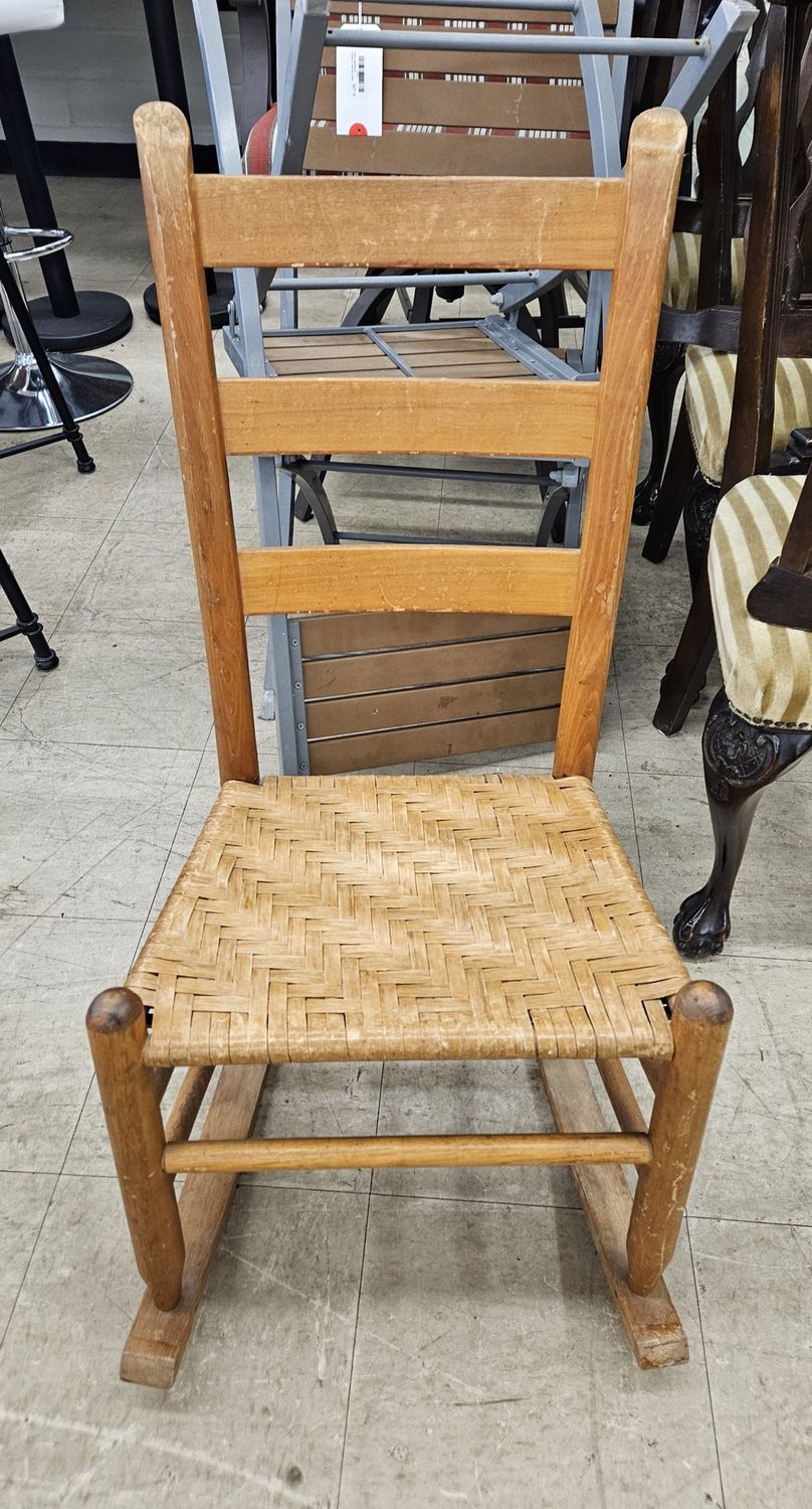 Classic Wooden Rocking Chair with Ladder Back and Woven Seat