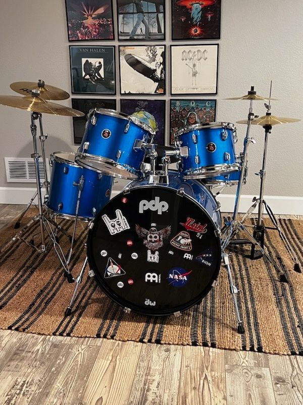 Vibrant blue PDP drum kit