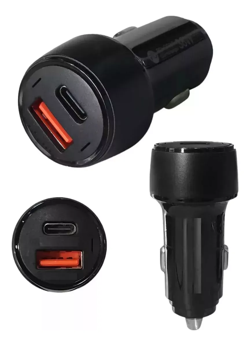 Cargador De Auto Usb Y Tipo C 12v Carga Rapida Color Negro