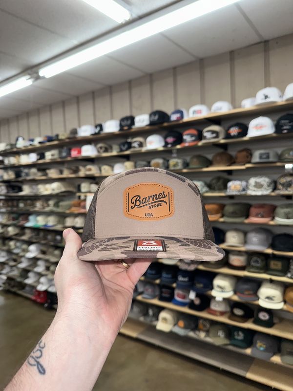 Leather Patch 7 Panel Hat - Bark Duck Camo