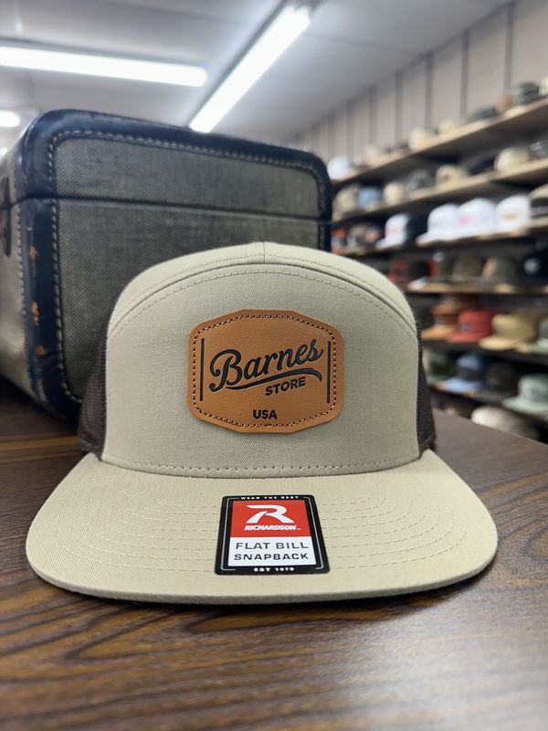 Leather Patch 7 Panel Hat - Khaki/Brown