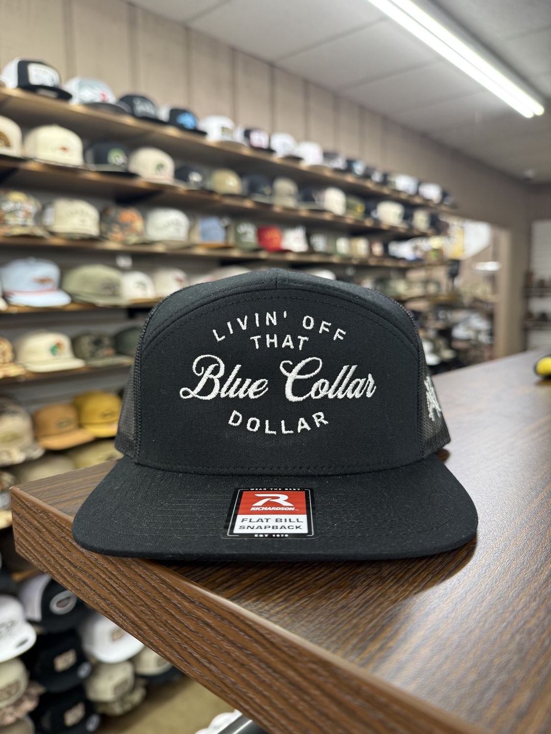 Blue Collar Dollar 7 Panel Hat - Black