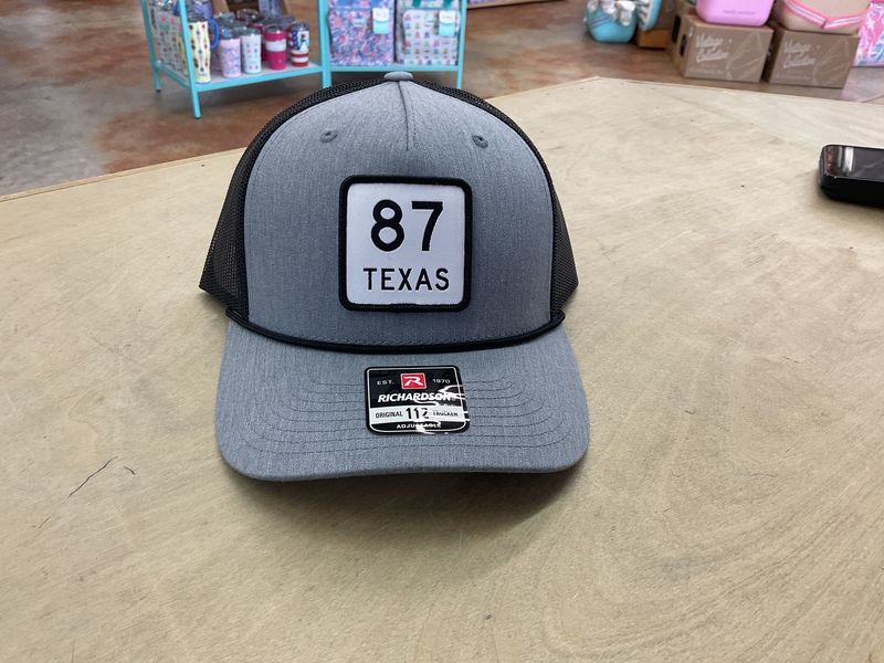RICHARDSON 112 CAP HIGHWAY 87 SPLIT HEATHER GRAY BLACK W/ BLACK ROPE