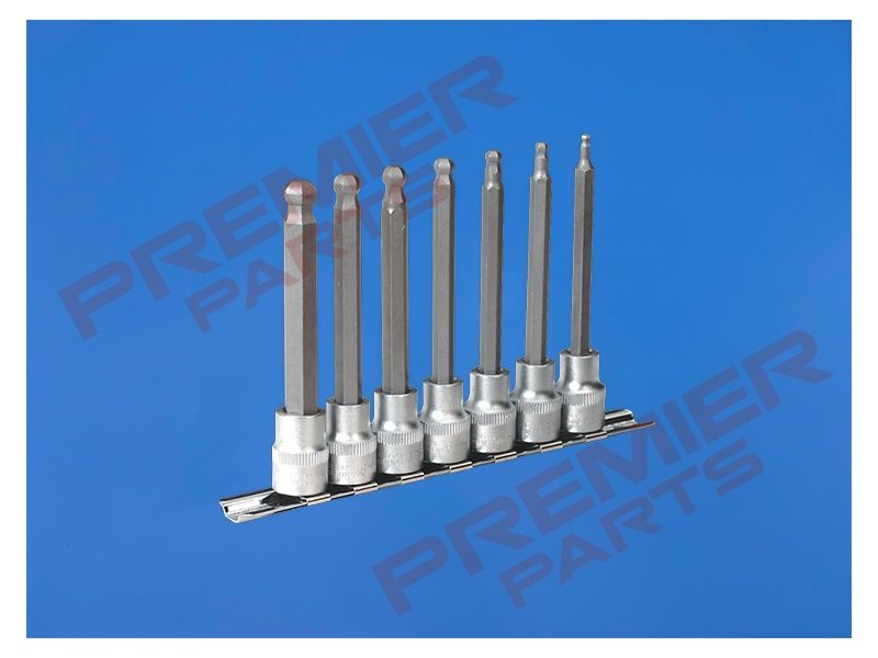 Ball-End Hex Socket Bit Set 7pc Metric 3/8"Sq Drive 100mm