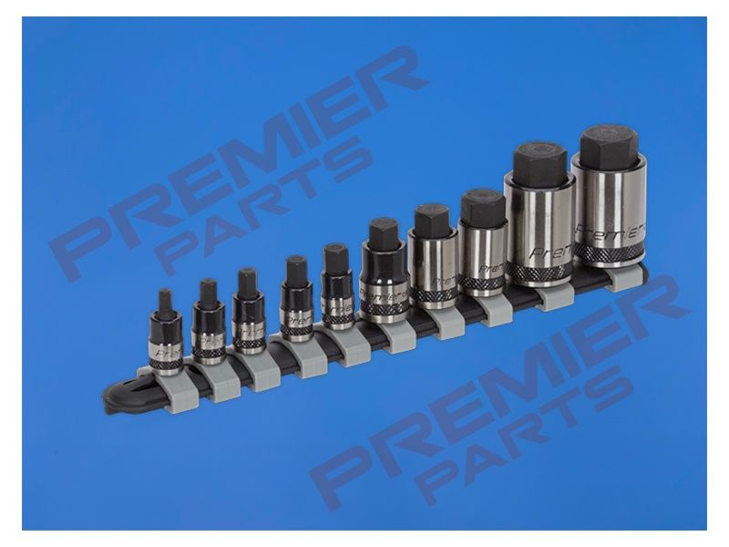 Hex Socket Bit Set 10pc Stubby 1/4", 3/8" & 1/2"Sq Drive Black Series