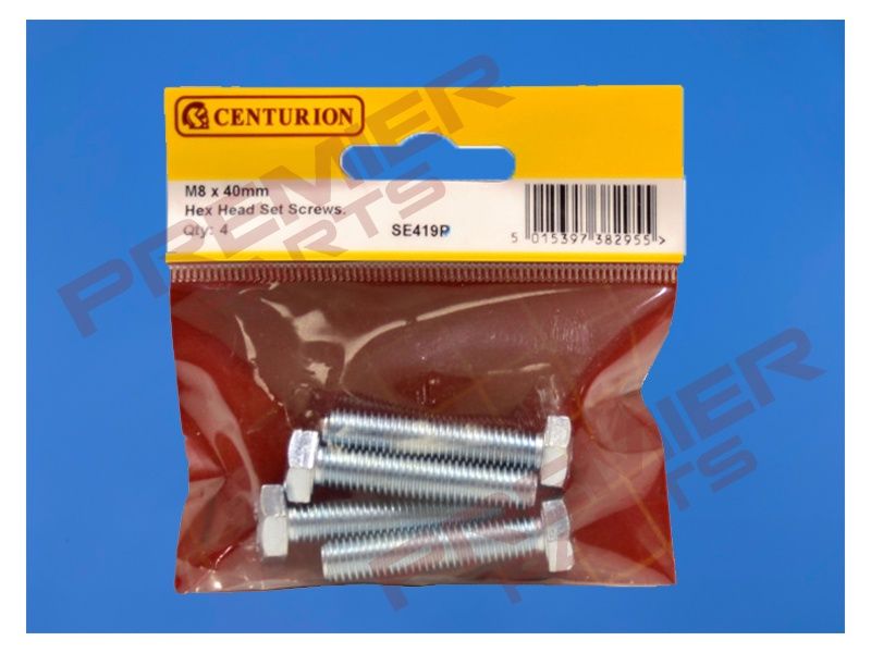 Hex Head Set Screws, M8 x 40mm, Zinc Plated