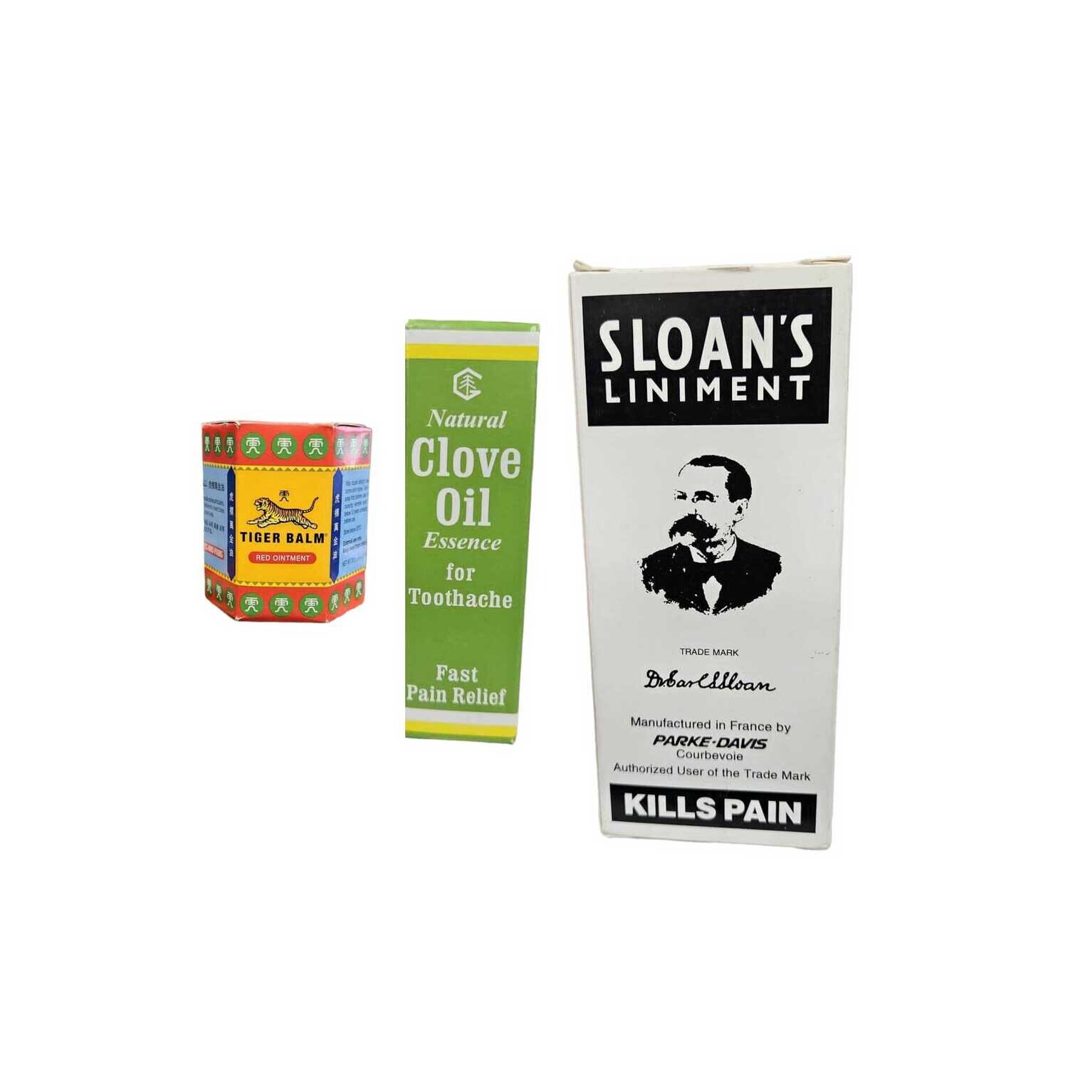 Tiger Balm Red Ointment, Natural Clove Oil, and Sloan's Liniment (Pack ...