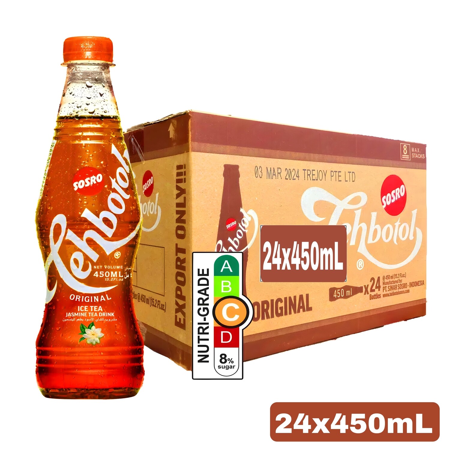 Sosro Tehbotol Original Jasmine Ice Tea Drink 24 Pack ( 450mL )