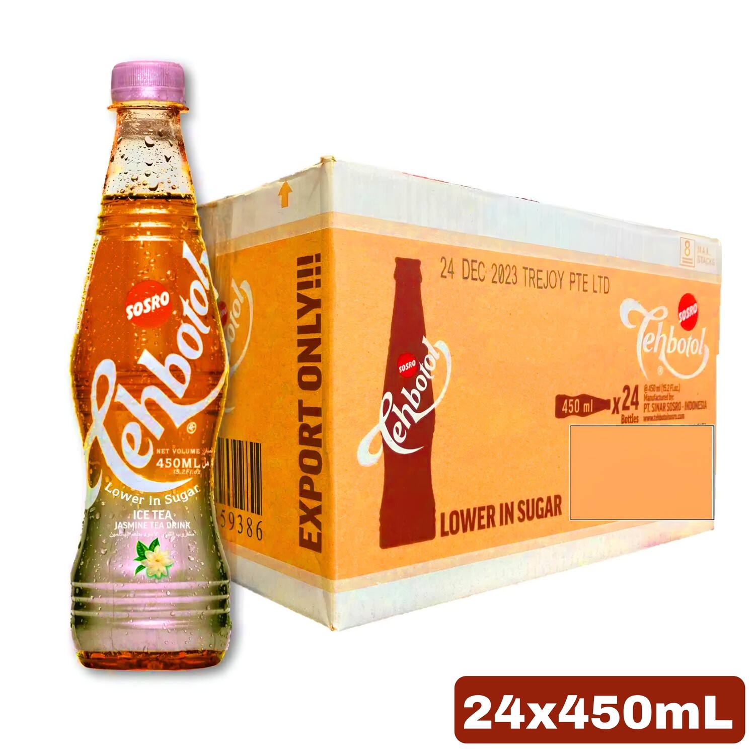 Sosro Tehbotol Jasmine Ice Tea Drink Lesser Sugar 24 Pack ( 450mL )