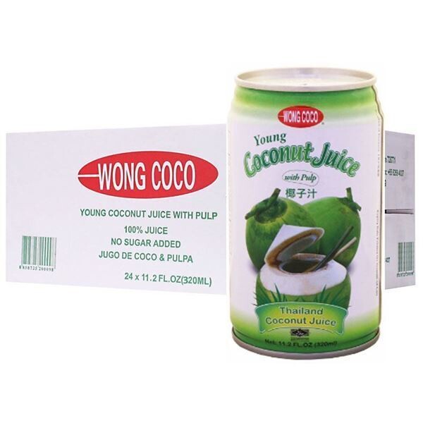 Wong Coco Young Coconut Juice With Pulp. 24 Pack 310mL