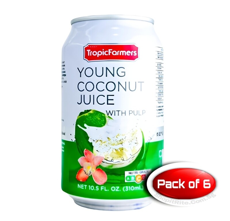 Tropic Farmers Young Coconut Juice With Pulp 310mL 6 Cans