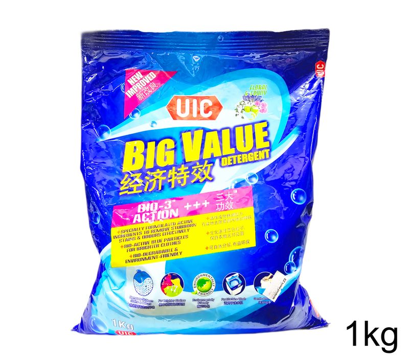 UIC Big Value Laundry Powder Detergent, Regular, Floral & Fruity 1kg