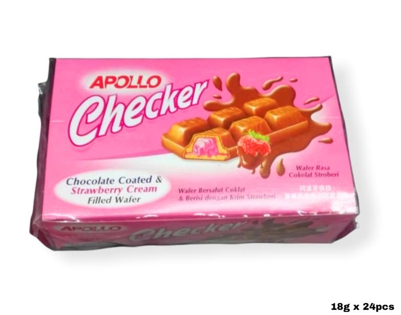 Apollo Checker - Chocolate & Strawberry Cream wafer 18g x 24pcs inside