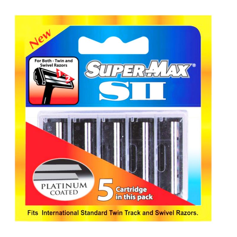 SuperMax SII Platinum Coated , 5 Twin Blade Cartridge Pack + Razor