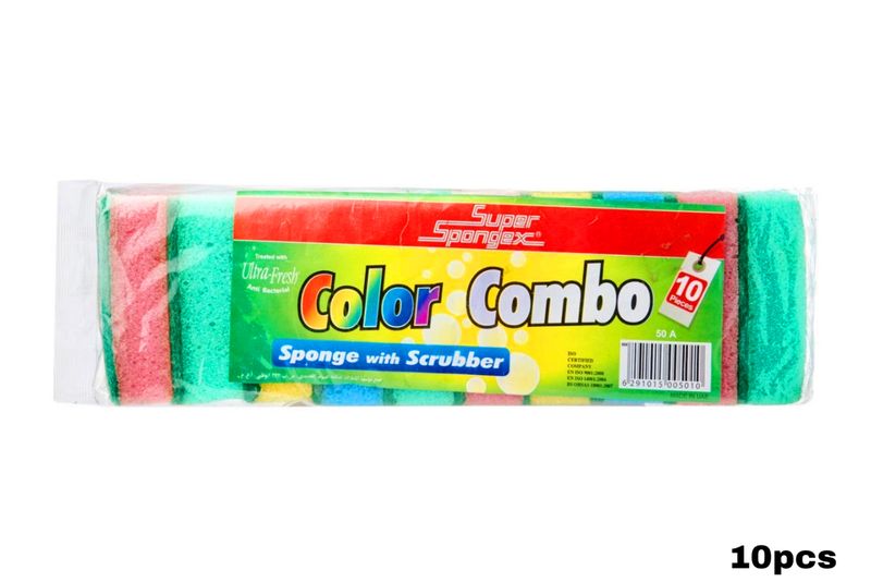 Super Spmgex Color Combo Sponge With Scrubber 10s Pack