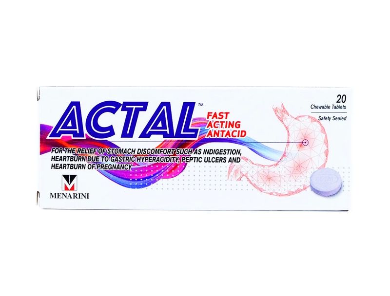 Menarini Actual Fast Acting Antacid 20 Chewable Tablets