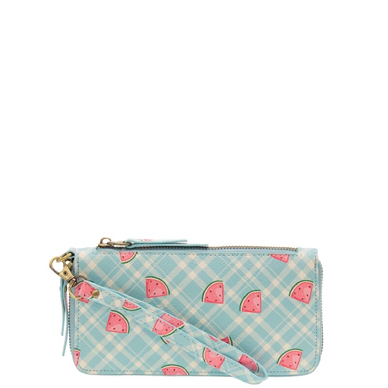 Joy Susan Chloe Zip Wallet Blue Plaid/Watermelons