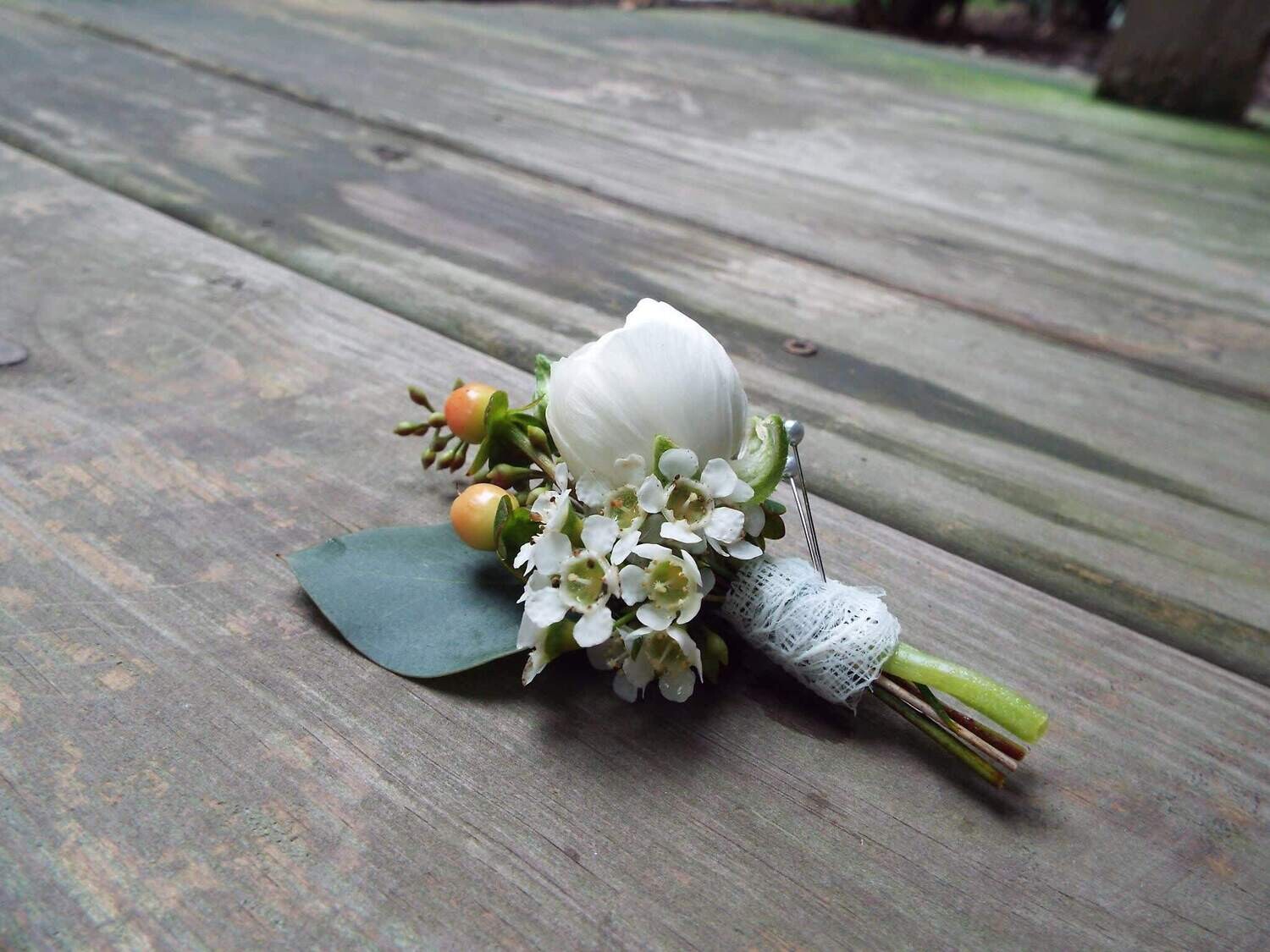 Ivory Ranunculus Boutonniere