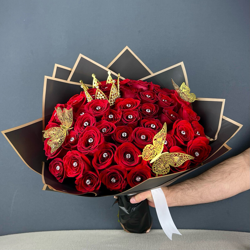 Wrapped Bouquet of Roses - Choose 25, 50, 75, or 100 Roses with ...