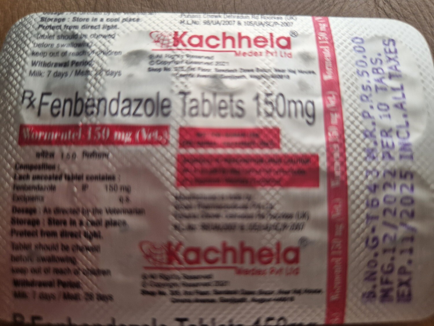 Fenbendazole 150mg x 20 tablets