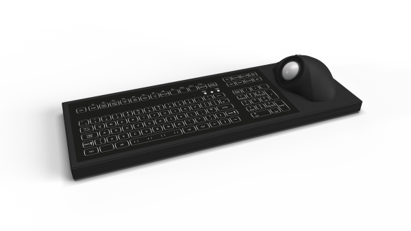 NSI Backlit waterproof keyboard with E38 ergonomic trackball - Panel mount