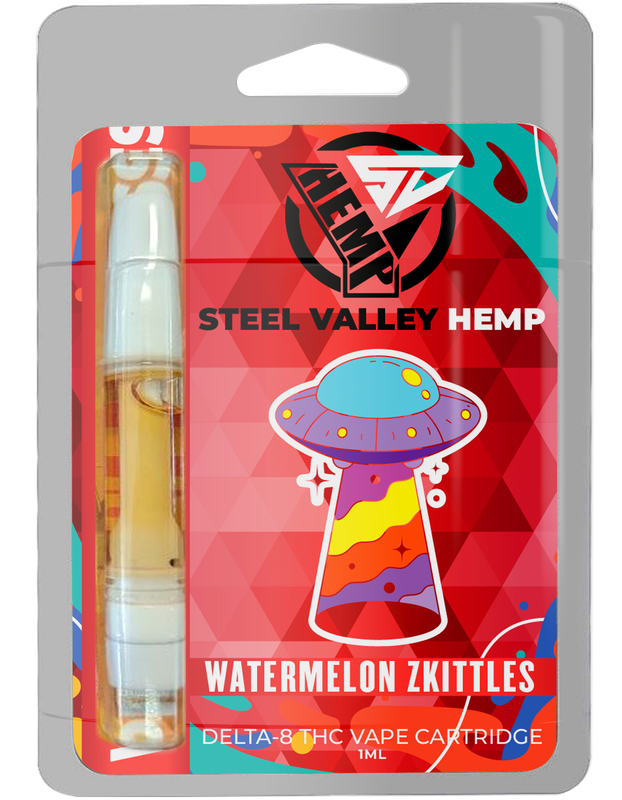 Steel Valley Hemp Delta 8 THC Vape Cartridge Indica - Watermelon Zkittles