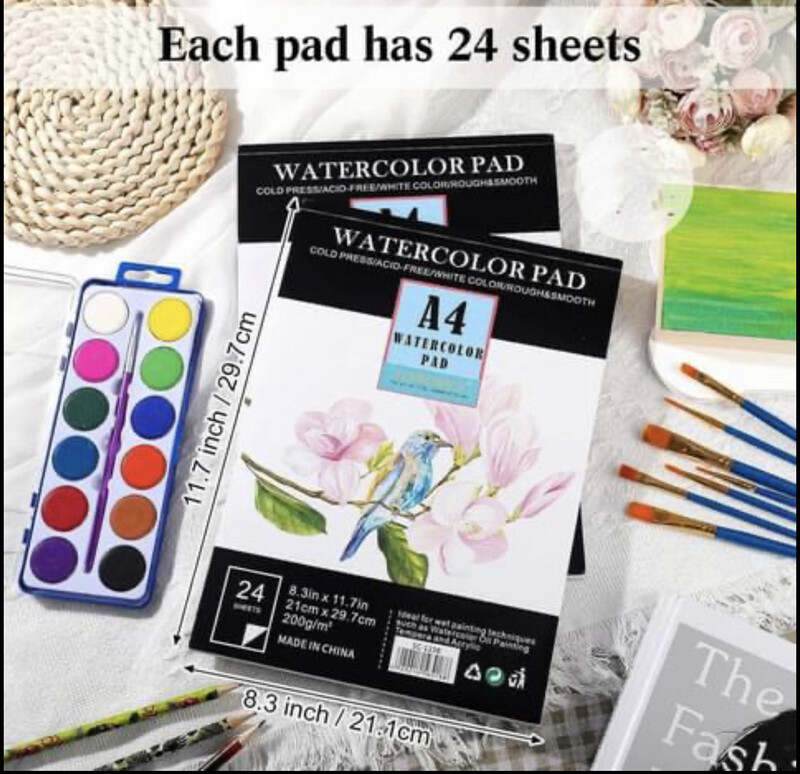 Watercolor Sketchbook Artist Drawing Paper Pad 8.3 x 11.7 Inches