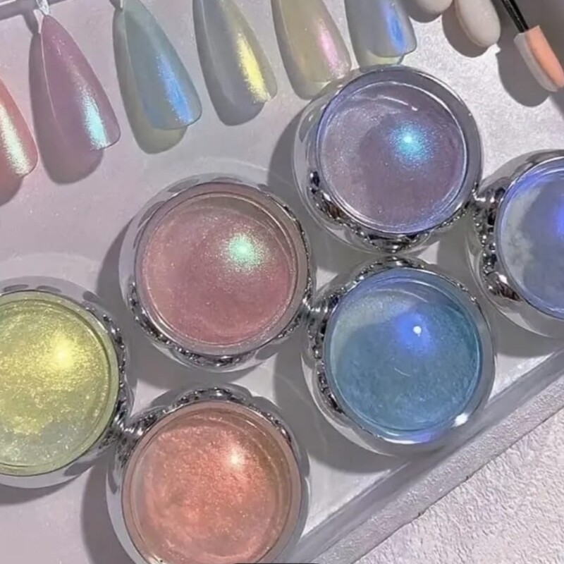 6 Bottles Premium Chrome Powder Holographic Pearlescent