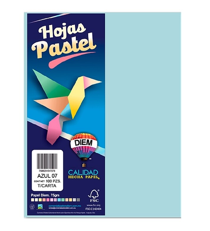 hojas de color c/100 azul pastel