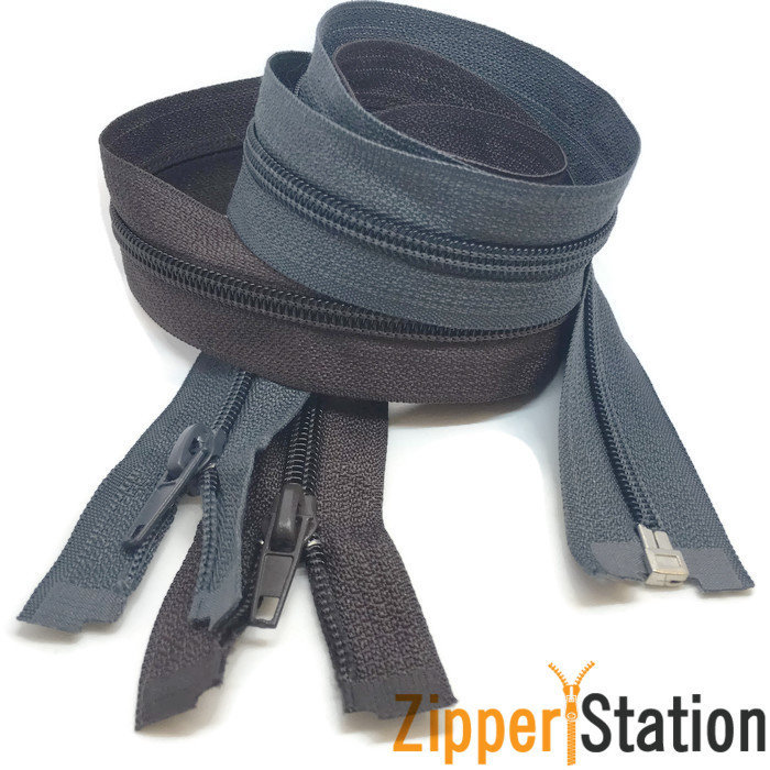Grey Extra Long Nylon Open End # 5 Zips