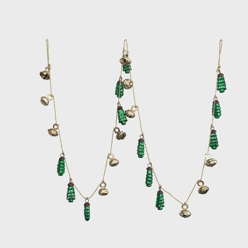 Green and Gold Mercury Glass Tree Garland - 72"
