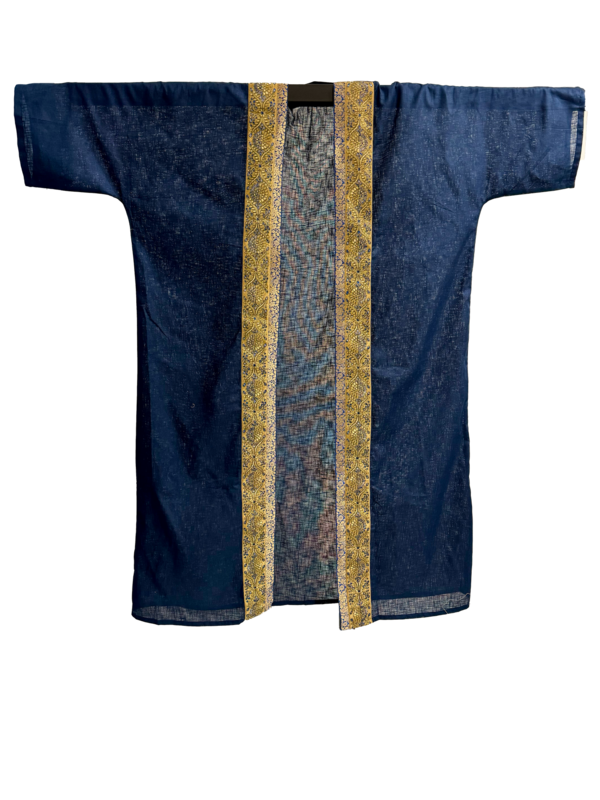 The Linen Bisht in Blue with Paisley Embroidery and Indian Silk