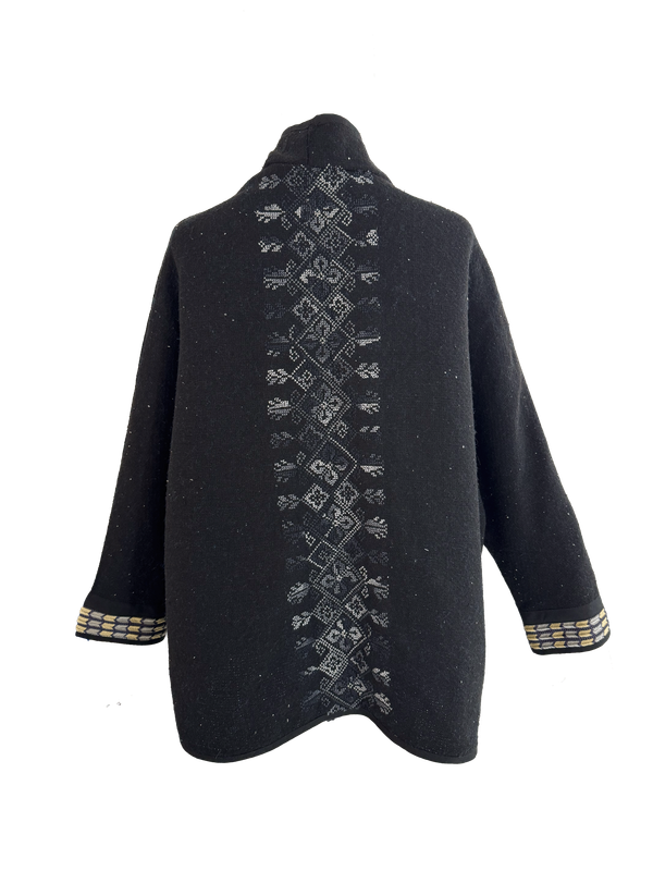 The Round Jacket in Black With Hand Embroidery