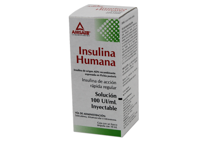 INSULINA HUMANA ORDINARIA ADN R 100UI/10 ML AMP SC, IM, IV AMSA