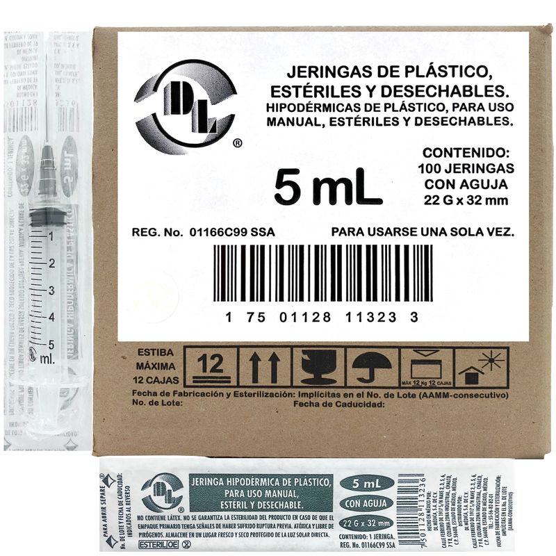 JERINGA 5 ML NEGRA 22GX32MM 100 PZAS DL