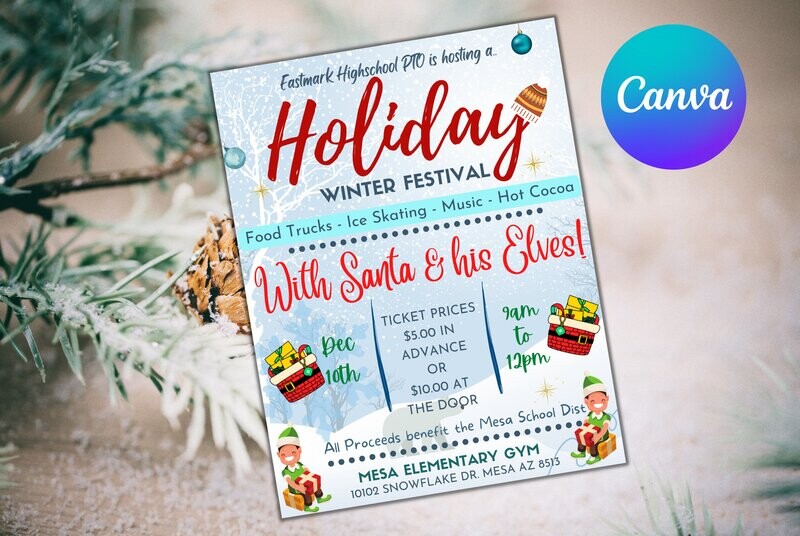 EDITABLE Christmas Flyer, Holiday Festival, Boutique Invitation, Sip ...
