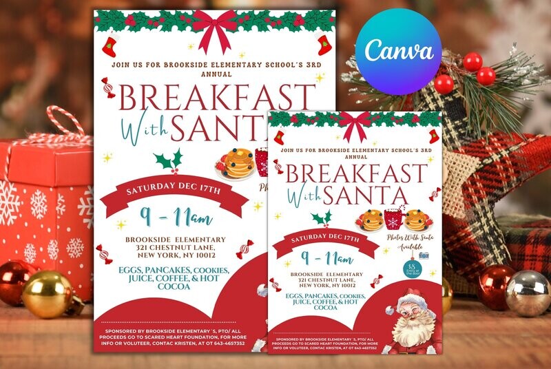 Breakfast with Santa Flyer Editable Template, Pancakes with Santa ...