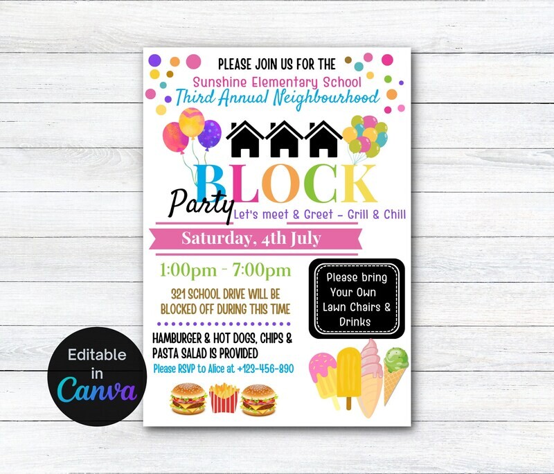 Block Party Invitation, Editable, Street Party, Community dinner flyer ...