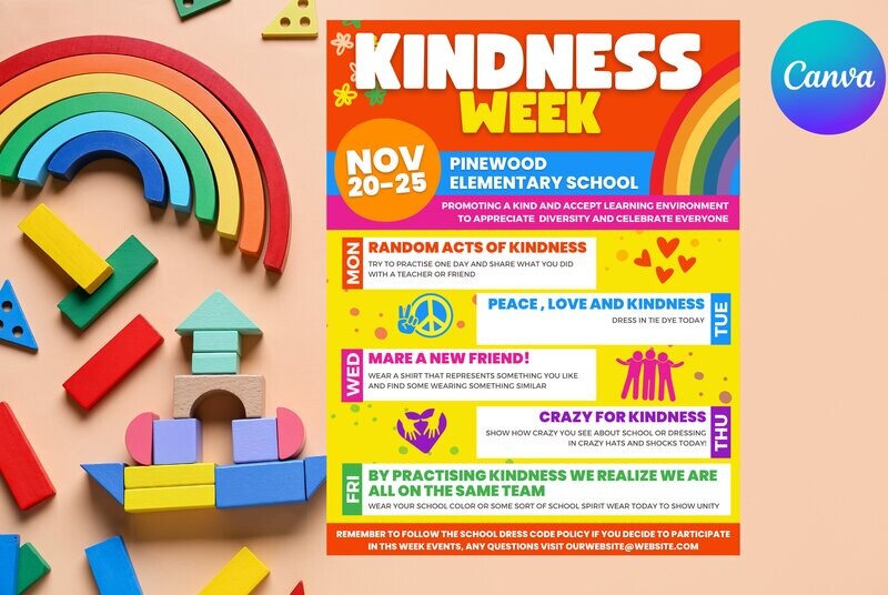 Kindness Week Itinerary Flyer, Diversity Inclusion, Printable Editable ...