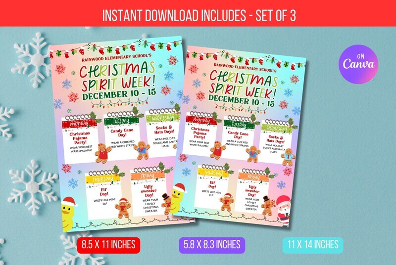 EDITABLE Christmas Spirit Week Flyer, Itinerary Schedule School Poster ...