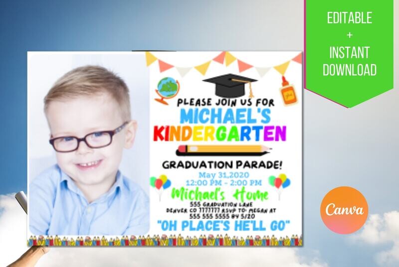 Drive By Graduation Parade Party Invitation, Virtual Online Preschool ...