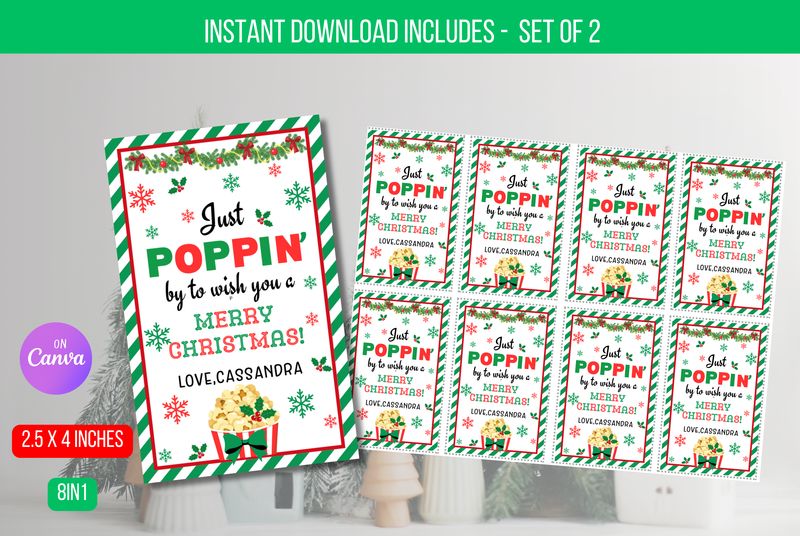 EDITABLE Merry Christmas Popping By Tag, Just Popping By to Wish You A ...