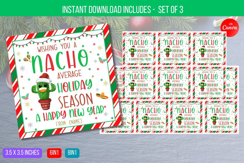 EDITABLE Nacho Average Christmas Gift Tag, Nachos Holiday Gift Tag ...