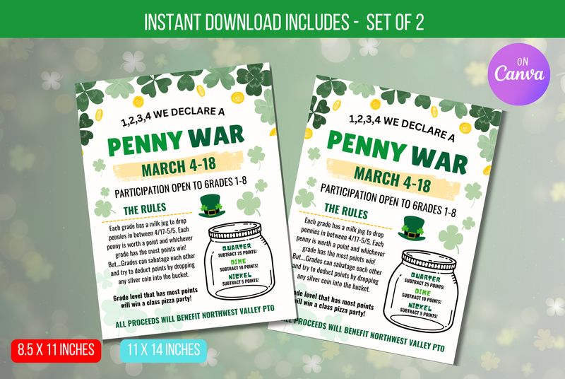 EDITABLE Penny War Fundraiser Flyer, Printable School Fundraiser Event ...