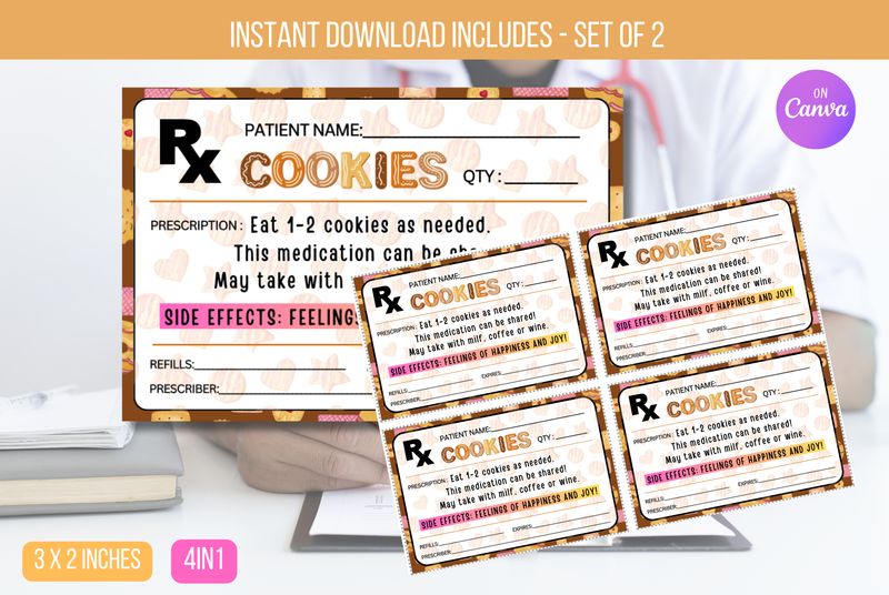 EDITABLE Cookie RX Prescription Label, Cookie Prescription Sticker ...