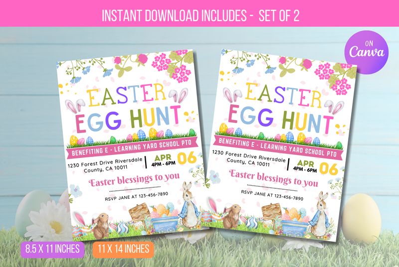 EDITABLE Easter Egg Hunt Flyer, Easter Bunny, Egg Hunt Invite Printable ...